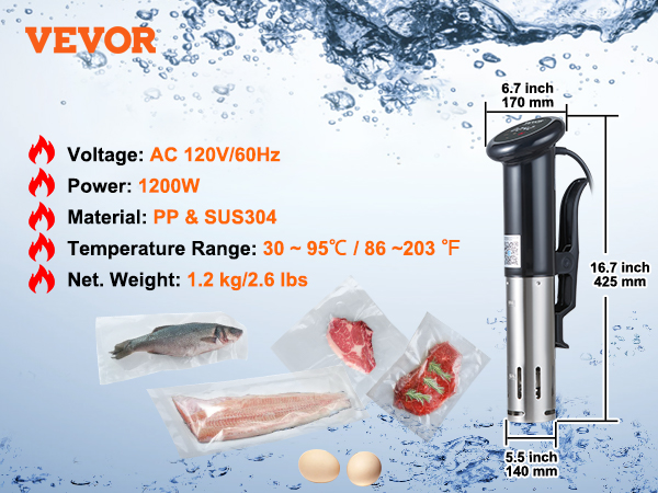 VEVOR Sous Vide Machine, Bluetooth Wi-Fi Connect App Control Sous Vide ...