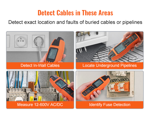 VEVOR Underground Cable Locator, 3 FT Max. Detection Depth, 12 to 600V ...