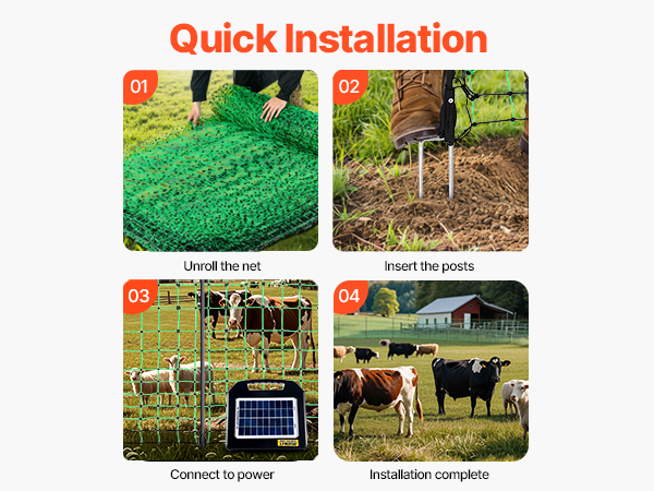 VEVOR Electric Fence Netting, 42" H x 164' L, PE Net Fencing with Posts ...