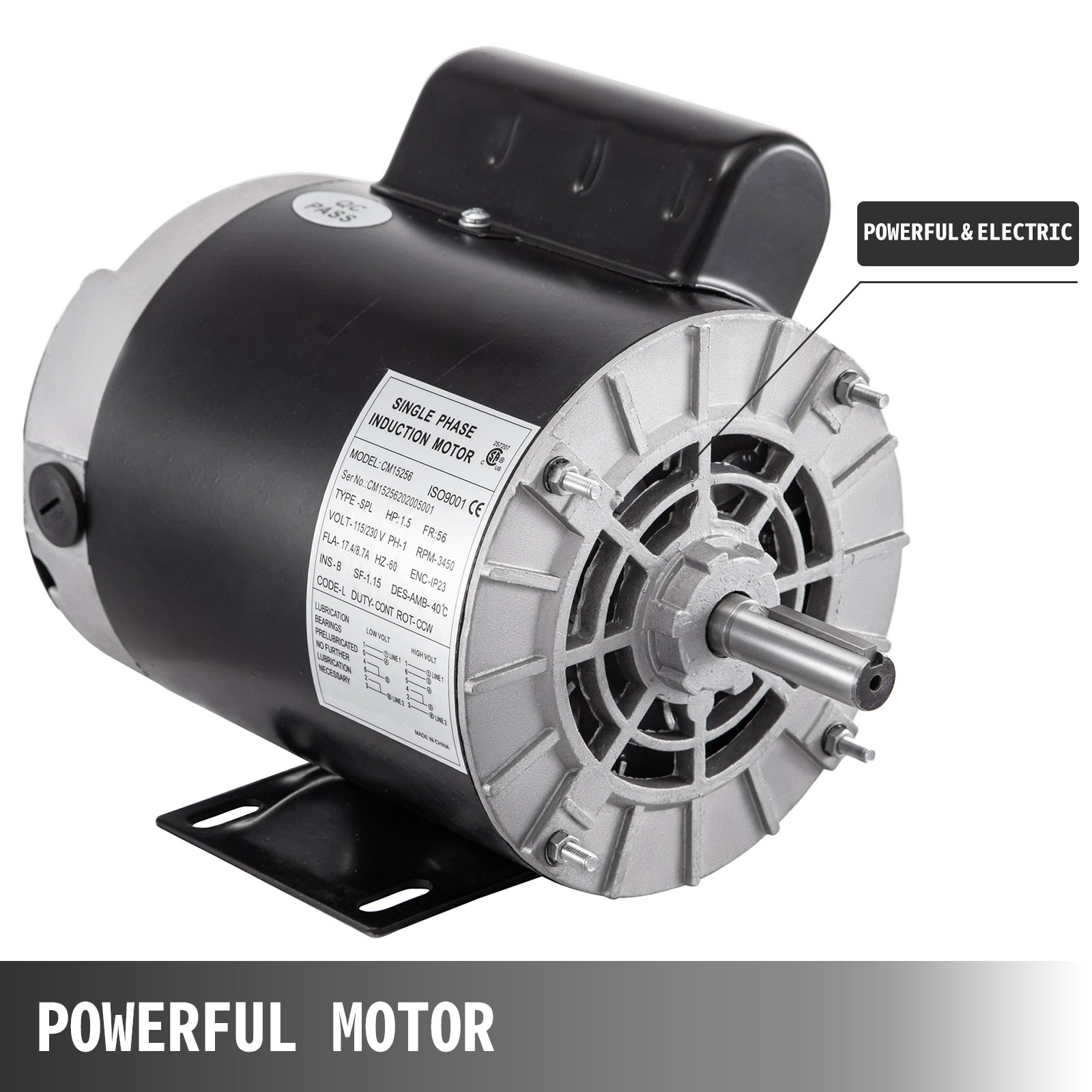 1.5hp Air Compressor Duty Electric Motor 56 Frame 3450 Rpm 115/230v ...