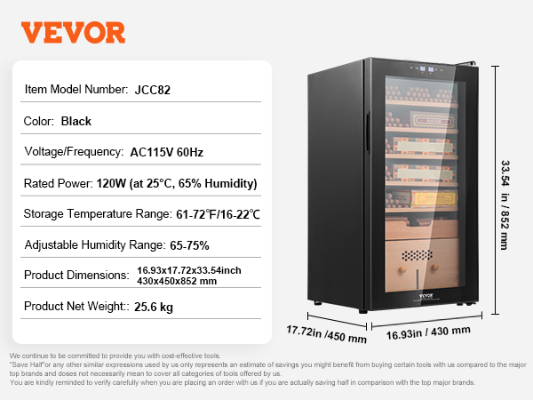 VEVOR Electric Cigar Humidor, 500 Count Cigar Humidor Cabinet with ...
