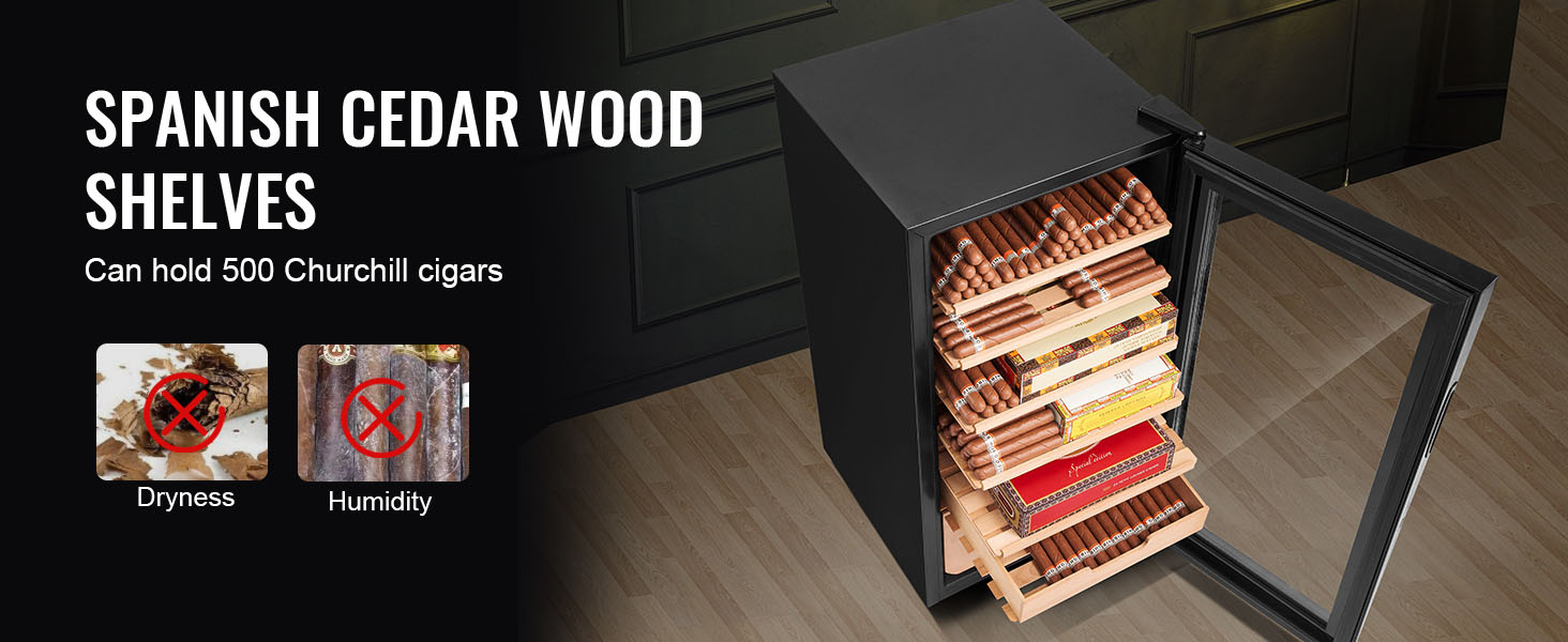 VEVOR Electric Cigar Humidor, 500 Count Cigar Humidor Cabinet with ...