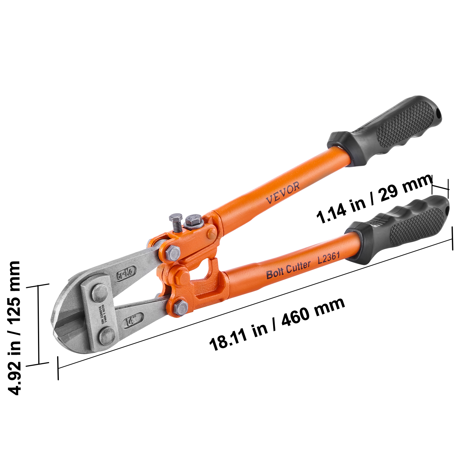 VEVOR Bolt Cutter 18" Lock Cutter Bimaterial Handle with Rubber Grip ...