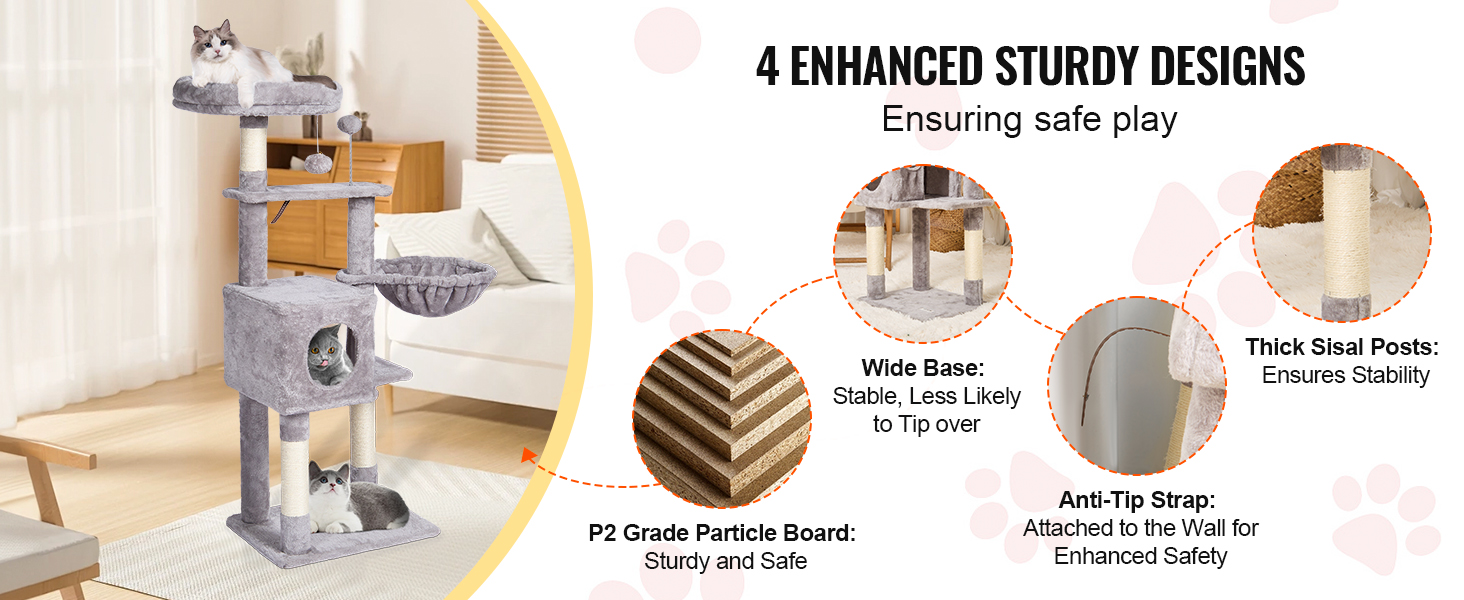 VEVOR Cat Tree for Indoor Cats, 45.2" Cat Tower with Cat Condo, Sisal ...