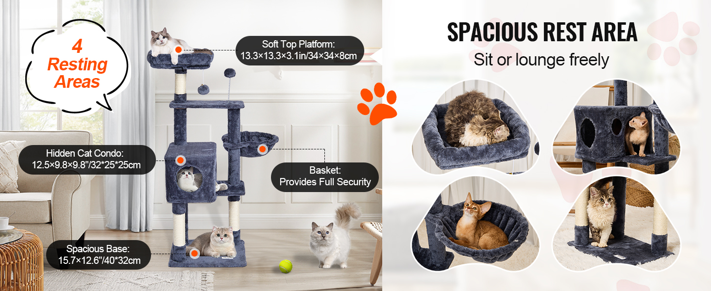 VEVOR Cat Tree for Indoor Cats, 45.2" Cat Tower with Cat Condo, Sisal ...