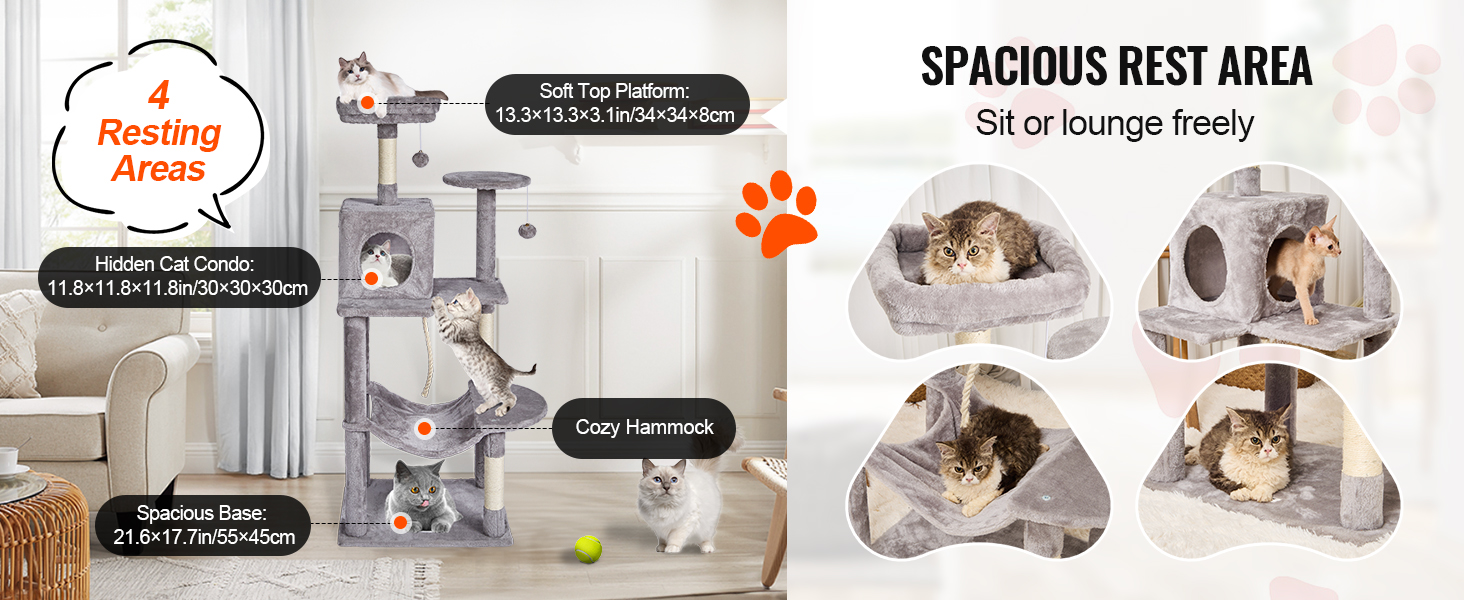 VEVOR Cat Tree for Indoor Cats, 56.2" Cat Tower with Cat Condo, Sisal ...
