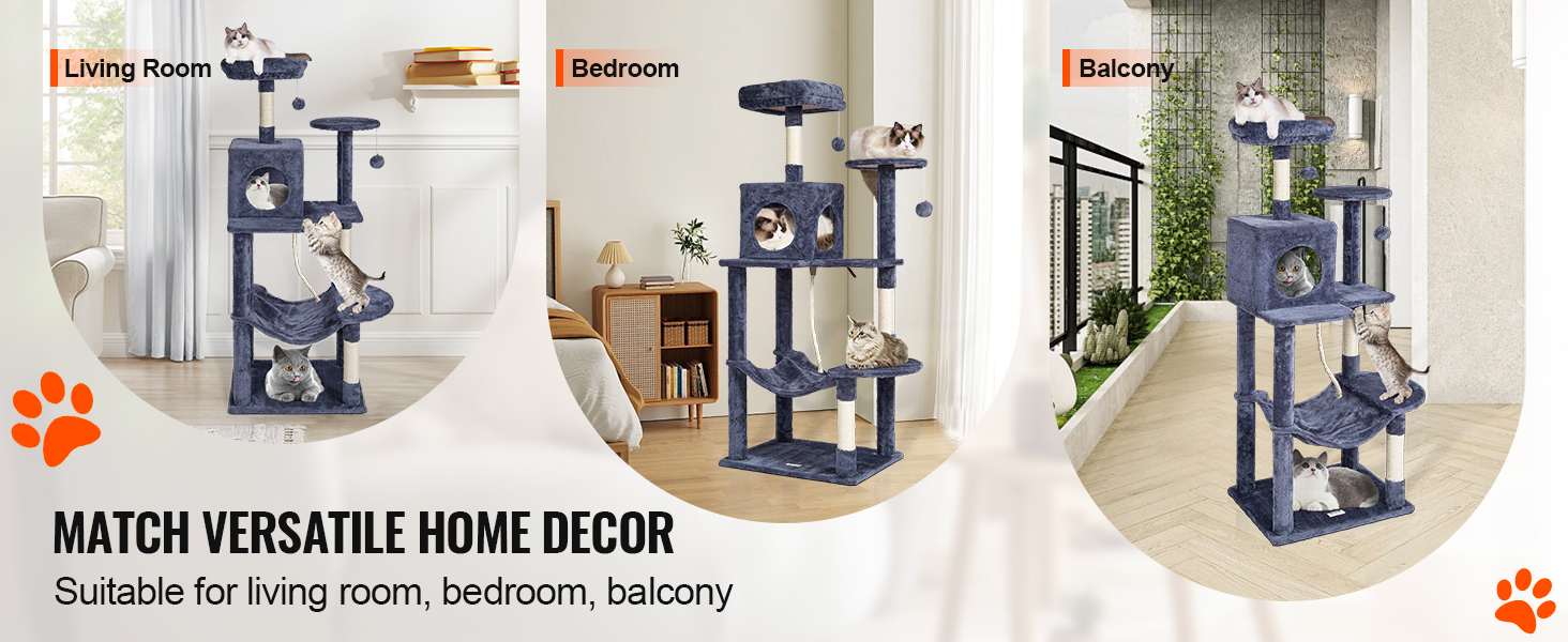 VEVOR Cat Tree 143 cm Cat Tower with Cat Condo Sisal Scratching Post ...