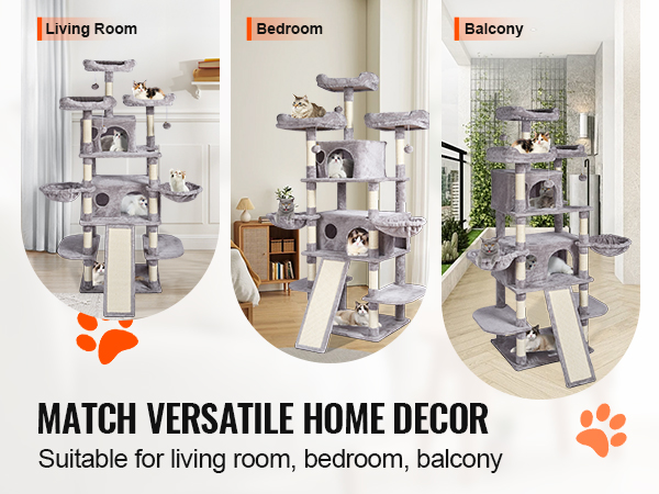 VEVOR Cat Tree 174 cm Cat Tower for Indoor Cats with Cat Condos ...