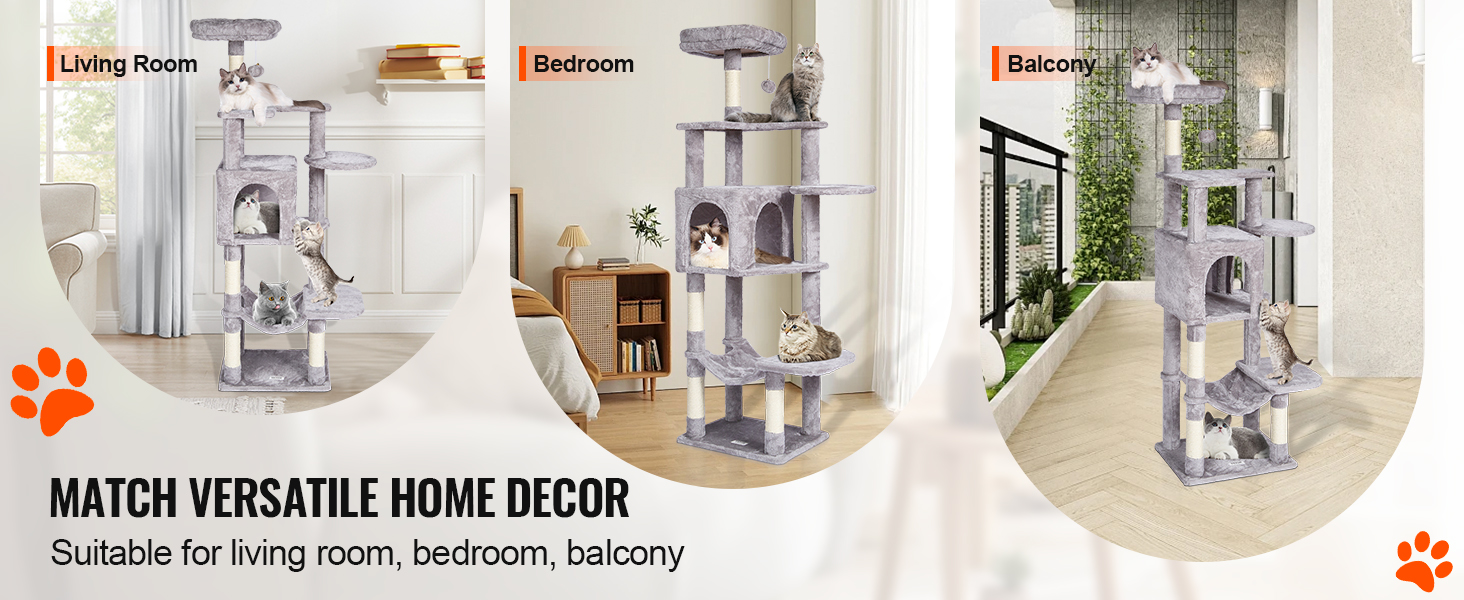 VEVOR Cat Tree for Indoor Cats, 60.6" Cat Tower with Cat Condo, Sisal ...