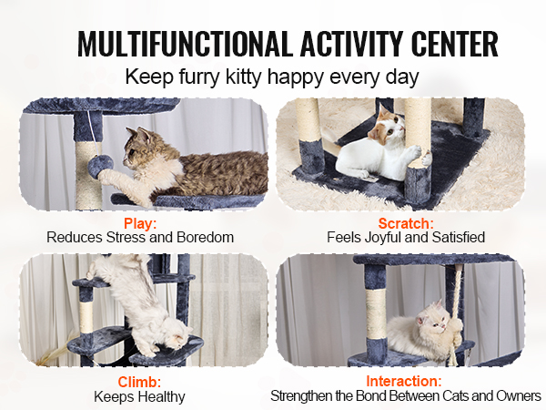 VEVOR Cat Tree 72" Cat Tower with 2 Cat Condos Sisal Scratching Post ...