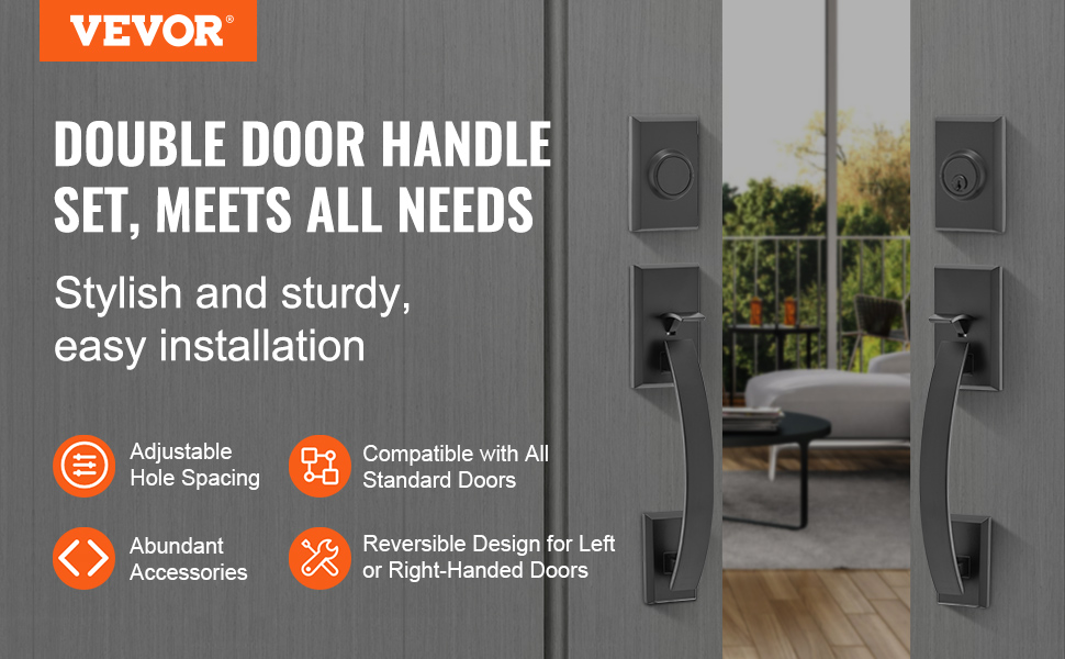 Double Door Handle Set Double Door Lock Set Matte Black Arched Door ...