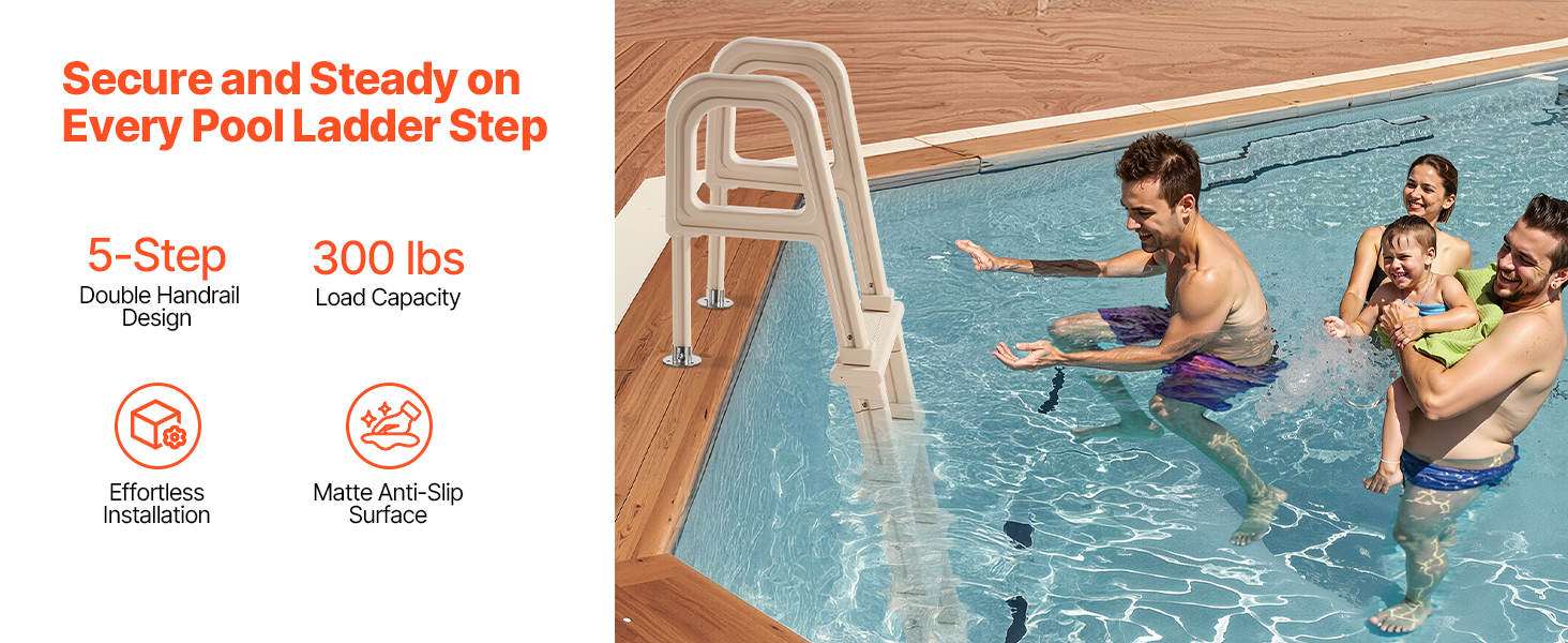 VEVOR 5-Step Pool Ladder of 2 Handrails Loads 300 lb for 48-54 In Pool ...
