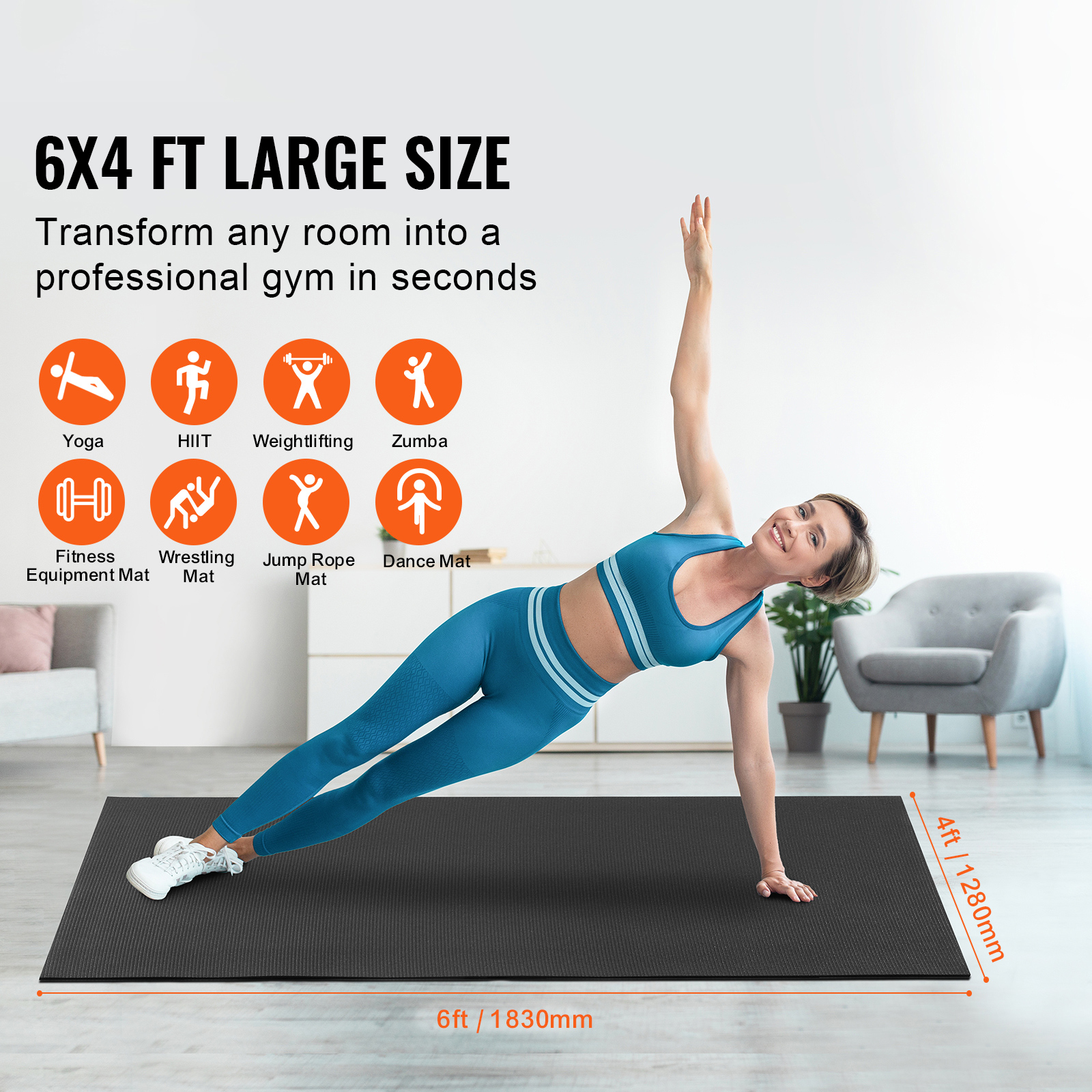 Large Yoga Mat 6/7/8/9/10/12 ft Workout Mats for Home Gym Flooring ...