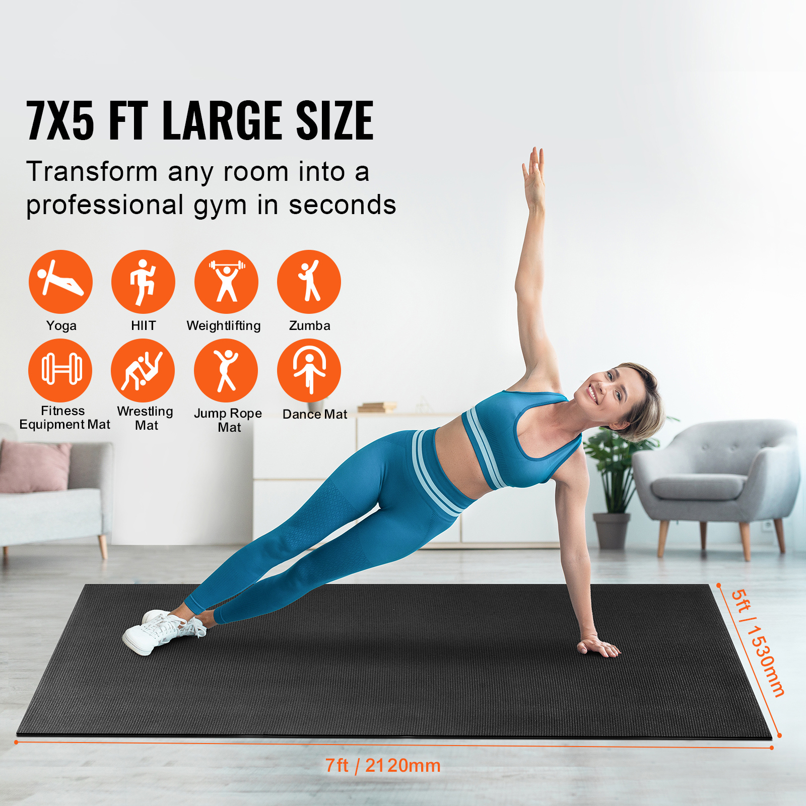 Large Yoga Mat 6/7/8/9/10/12 ft Workout Mats for Home Gym Flooring ...