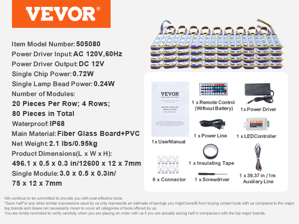 VEVOR 80PCS LED Storefront Lights, 41 ft, LED Module Lights, 5050 SMD 3 ...