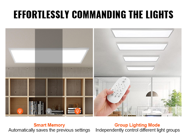 VEVOR Luz de Techo Plafón LED con Control Remoto 1000x250x45 mm Panel ...