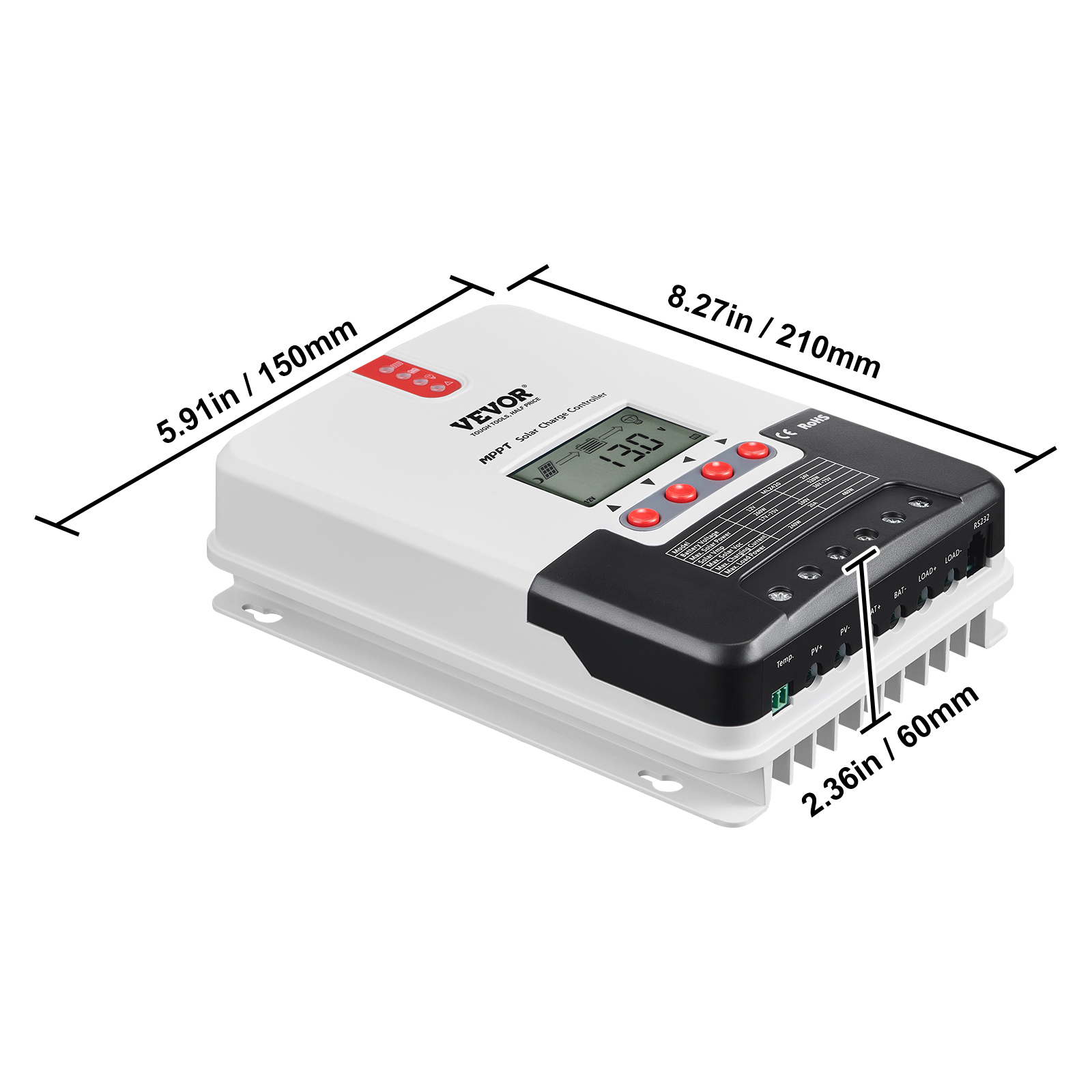 VEVOR MPPT Controleur de Charge Solaire 12 V/24 V Auto CC Regulateur de Charge de Panneau ...