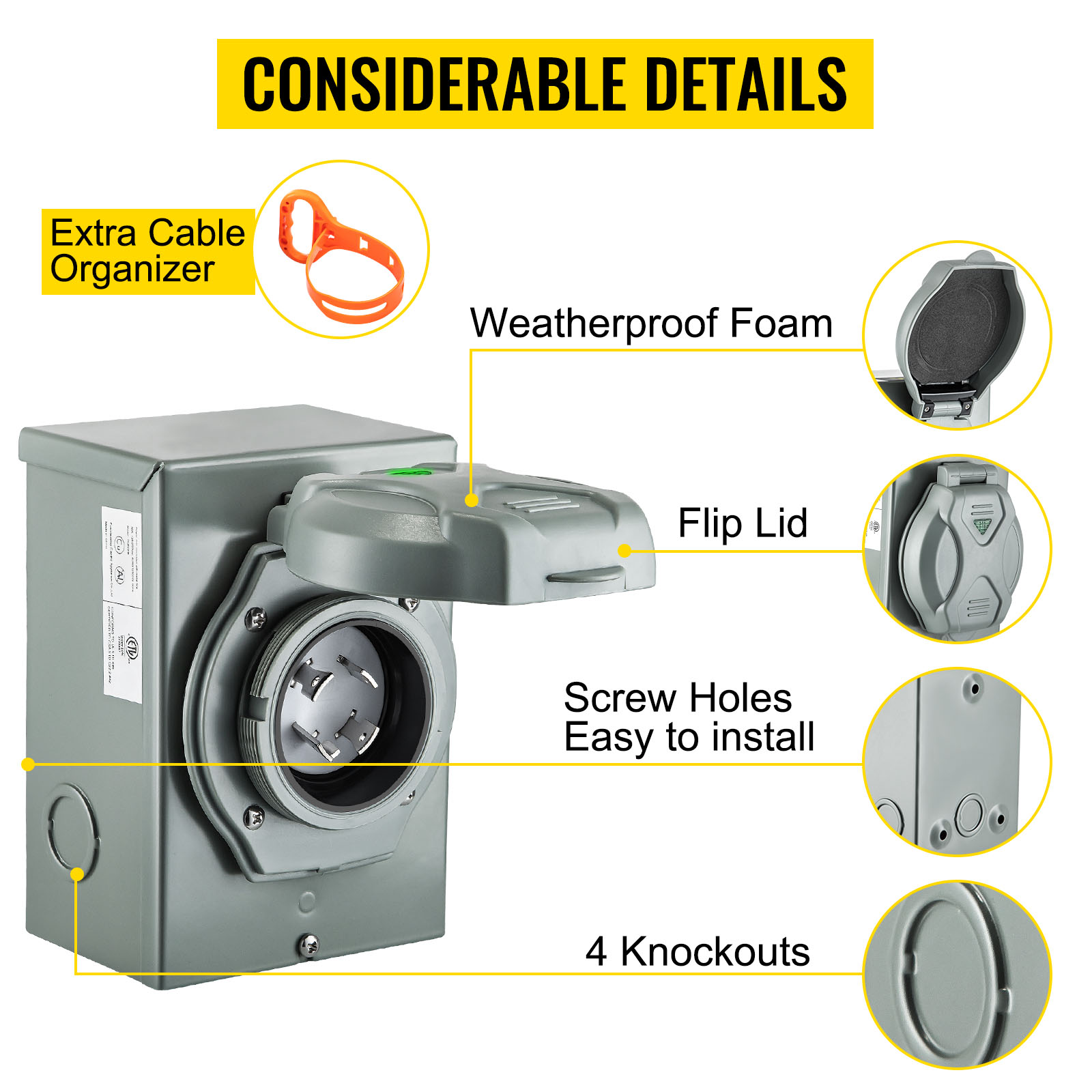 Generator Transfer Switch 30-Amp Generator Inlet Box, NEMA L14-30P RV ...