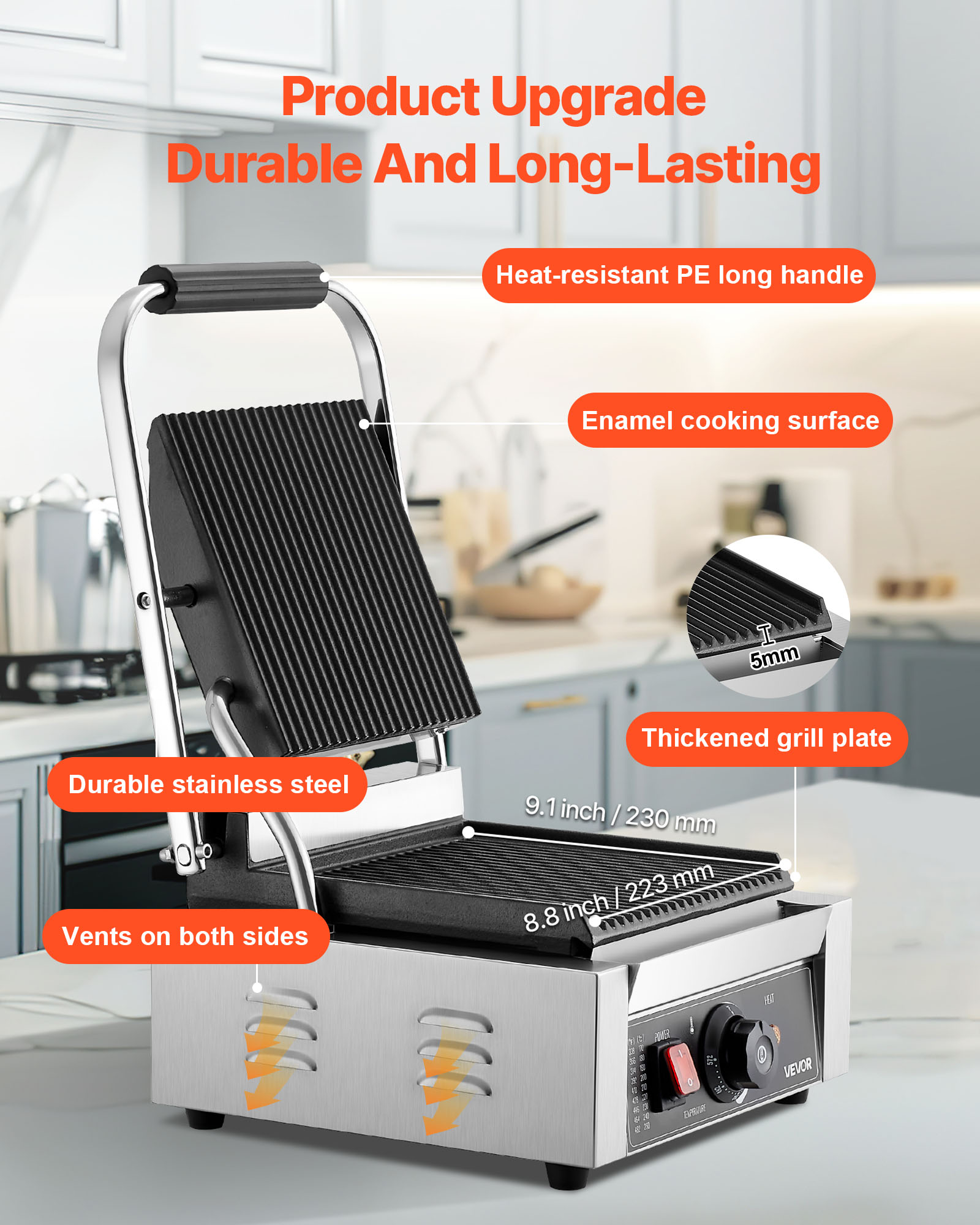 Commercial Panini Press Grill Electric Sandwich Maker Griddle 9"/14"/19 ...