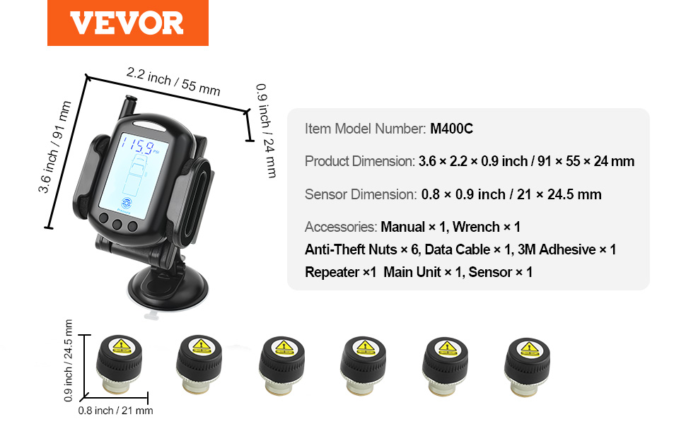 VEVOR RV Tire Pressure Monitoring System Real Time Trailer TPMS 6 Sensors | VEVOR CA