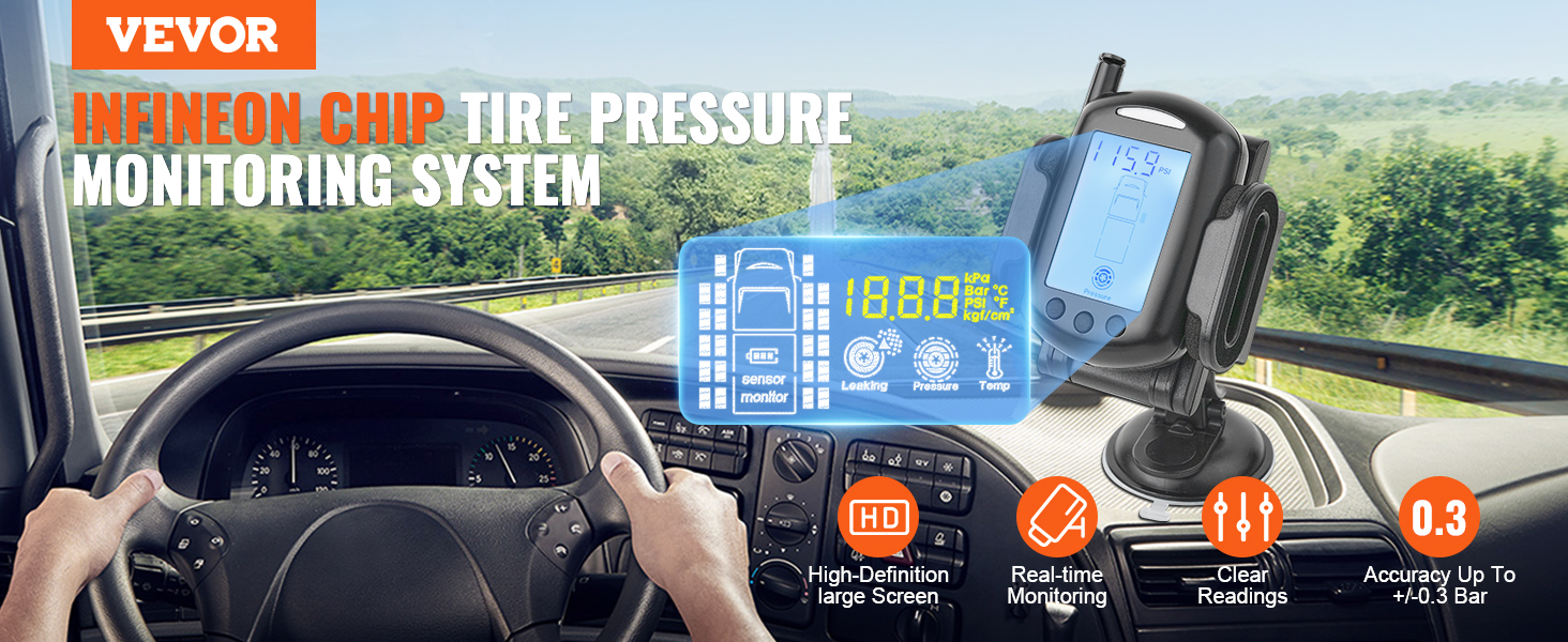 VEVOR RV Tire Pressure Monitoring System Real Time Trailer TPMS 6 Sensors | VEVOR US