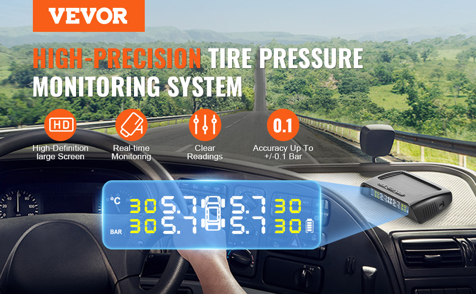 VEVOR RV Tire Pressure Monitoring System Real Time Solar Trailer TPMS 6 Sensors | VEVOR CA