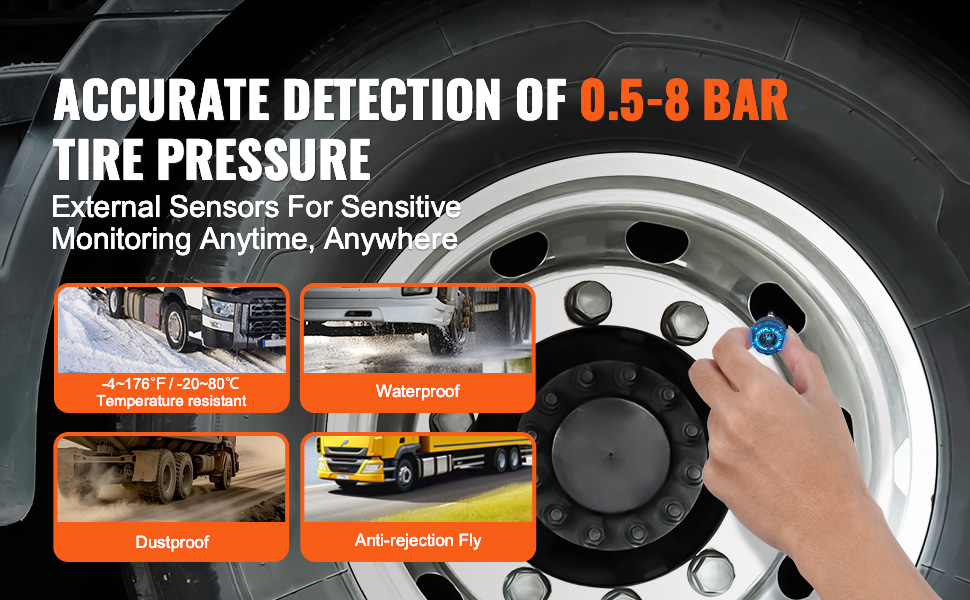 VEVOR RV Tire Pressure Monitoring System Real Time Solar Trailer TPMS 6 ...