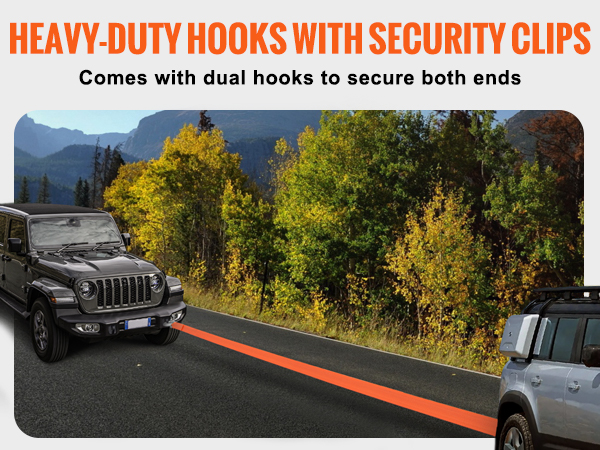 VEVOR ATV Car Tow Strap with Hooks 2"x20' 17000 lbs, Tow Straps with ...