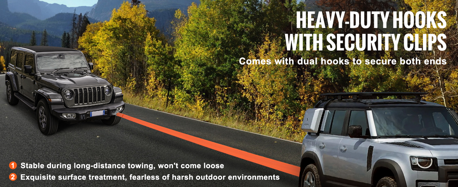 VEVOR ATV Car Tow Strap with Hooks 2"x20' 17000 lbs, Tow Straps with ...