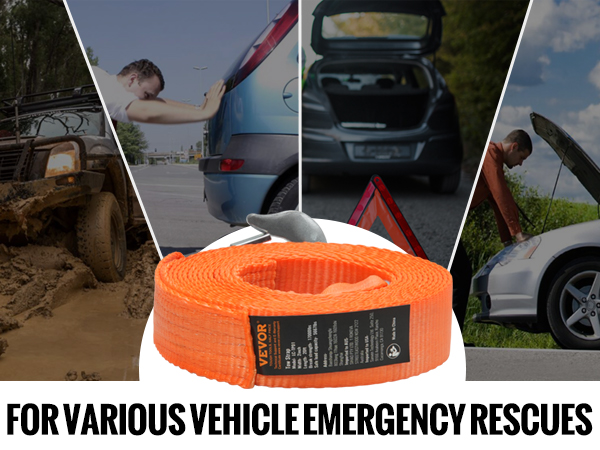 VEVOR ATV Car Tow Strap with Hooks 2"x20' 17000 lbs, Tow Straps with ...