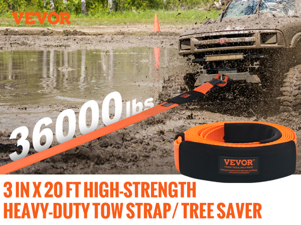 VEVOR Heavy Duty Tow Strap Recovery Kit 3" x 20 ft (MBS-36,000 lbs ...