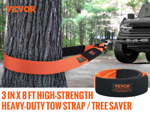 VEVOR Recovery Tow Strap 3 inches, 8 feet 36,000 lbs Break Strength ...