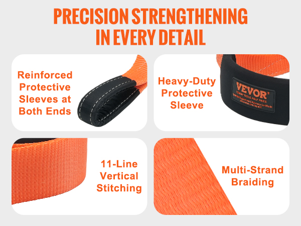 VEVOR Recovery Tow Strap 3 inches, 8 feet 36,000 lbs Break Strength ...
