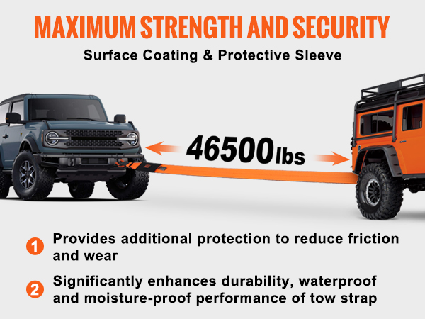 VEVOR Recovery Tow Strap 4" x 30', 46,500 lbs Break Strength, Triple ...