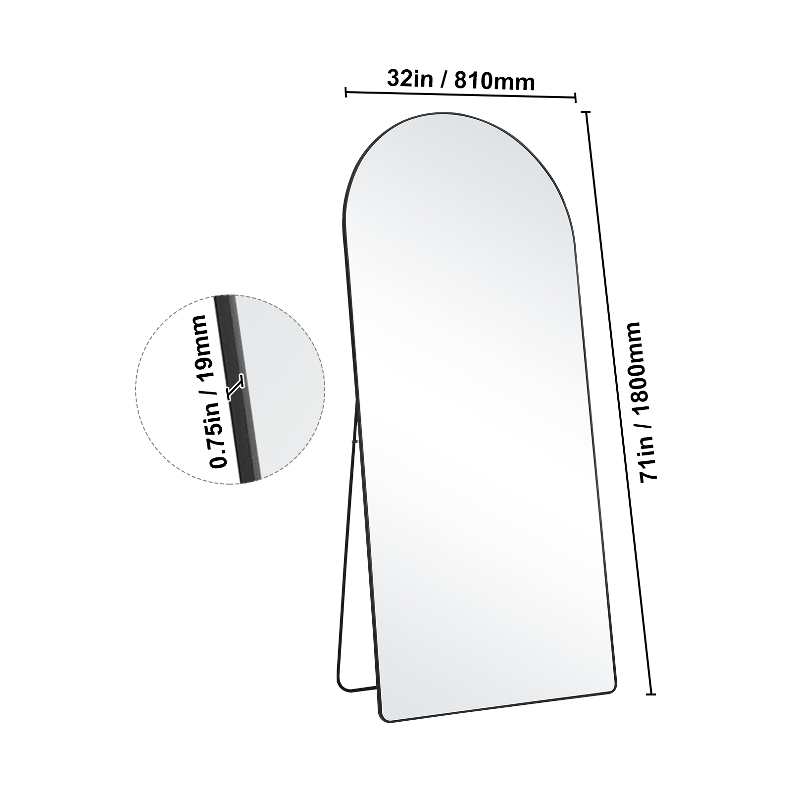 VEVOR Arched Full Length Mirror, 71'' x 32'', Large Free Standing ...
