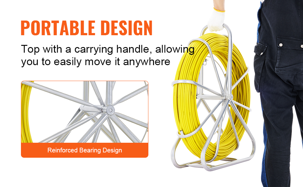 VEVOR Fish Tape Fiberglass, 600 ft, 5/16 in, Duct Rodder Fishtape Wire ...