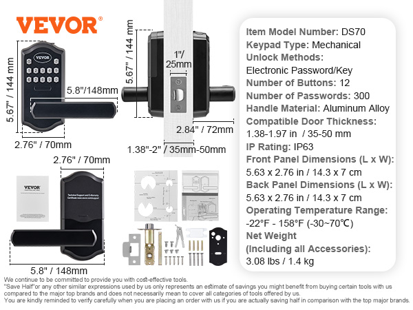 VEVOR Keyless Entry Door Lock, Password and Key Unlock Combination Door ...
