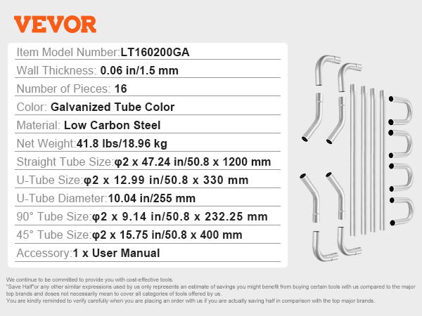 VEVOR DIY Universal Exhaust Kit 16 Pieces Exhaust Pipe Kit with Slip ...