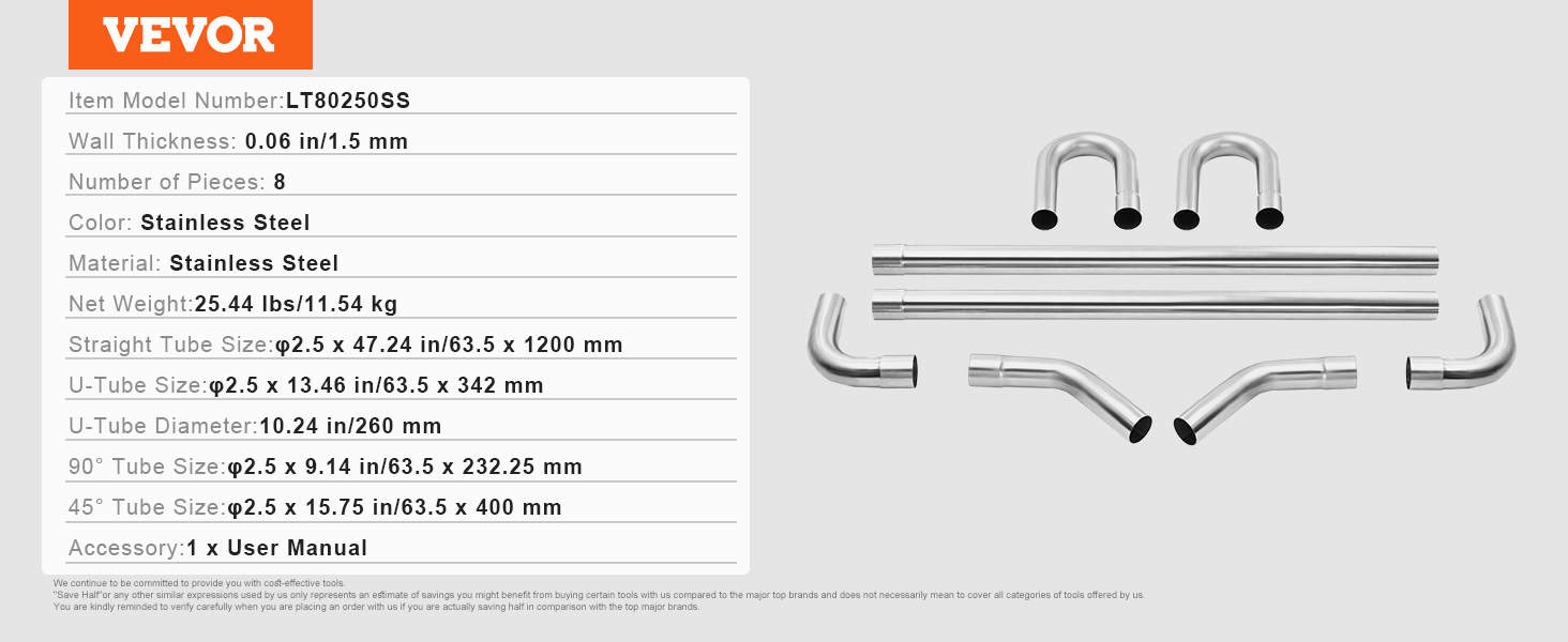 VEVOR DIY Universal Exhaust Kit 8 Pieces Exhaust Pipe Kit with Slip-Fit ...