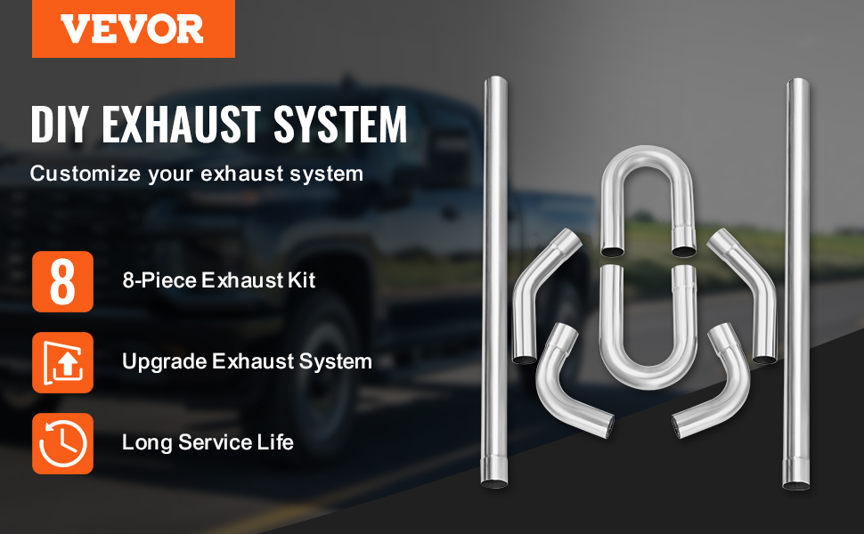 VEVOR DIY Universal Exhaust Kit 8 Pieces Exhaust Pipe Kit with Slip-Fit ...
