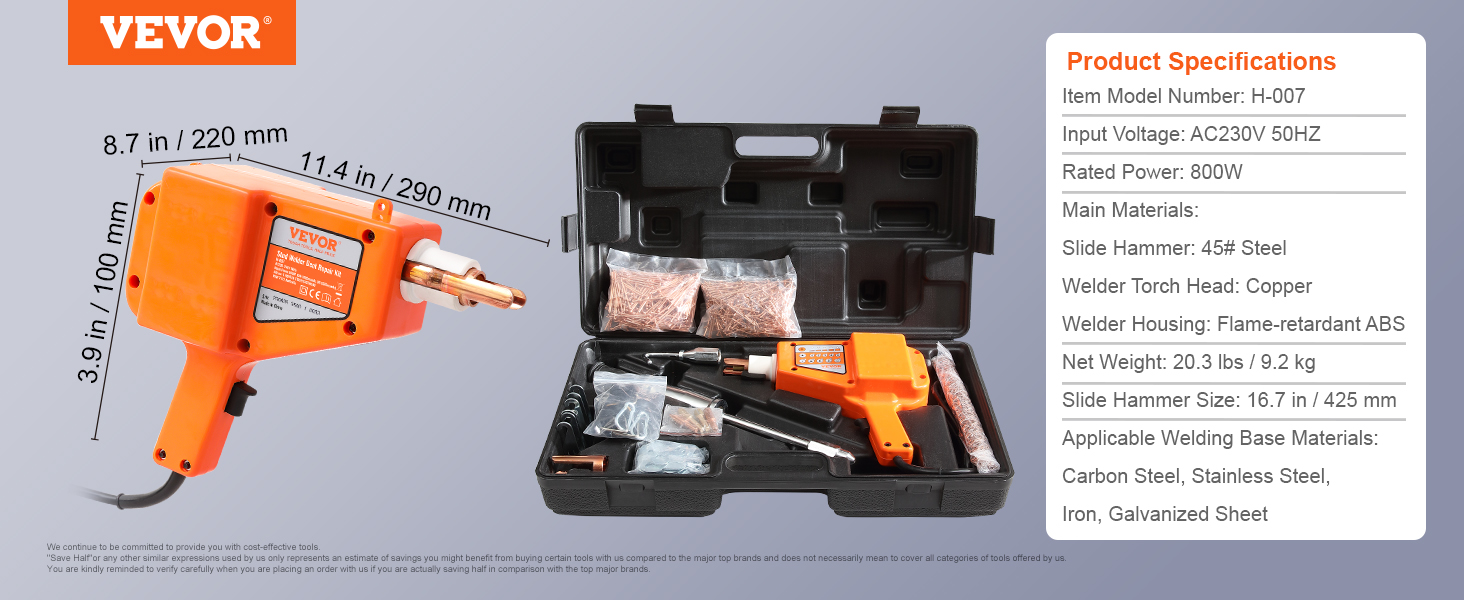 VEVOR Stud Welder Dent Repair Kit 800W Spot Welder Stud with 5 Welding ...