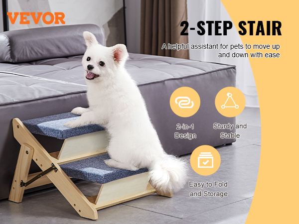 VEVOR Wood Pet Stairs/Pet Steps, 2-in-1 Foldable Wooden Dog Stair for ...