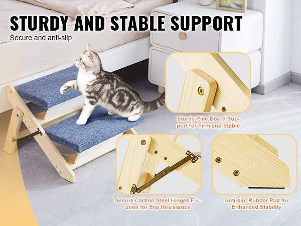VEVOR Wood Pet Stairs/Pet Steps, 2-in-1 Foldable Wooden Dog Stair for ...