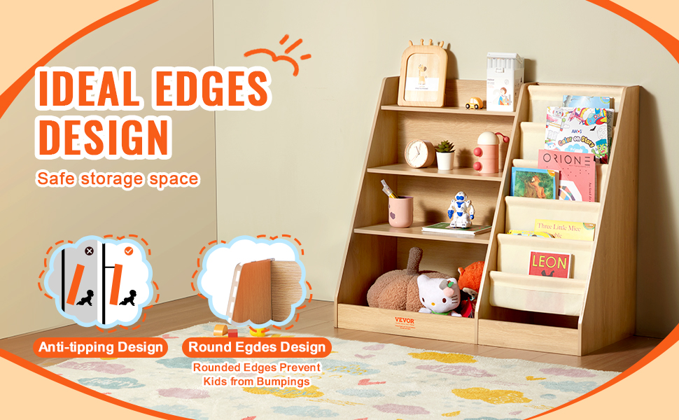 VEVOR Wooden Kids Bookshelf 4-Tier, Toy Storage Organizer for Toddler ...