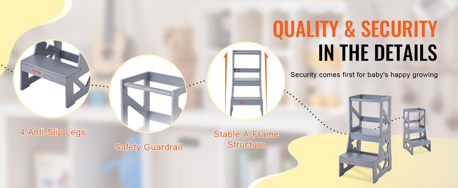 VEVOR Toddler Step Stool, Natural Pine Wood Kids Kitchen Stool Helper ...