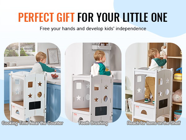 VEVOR Tower Step Stool, Foldable Toddler Kitchen Stool Helper, Toddler ...