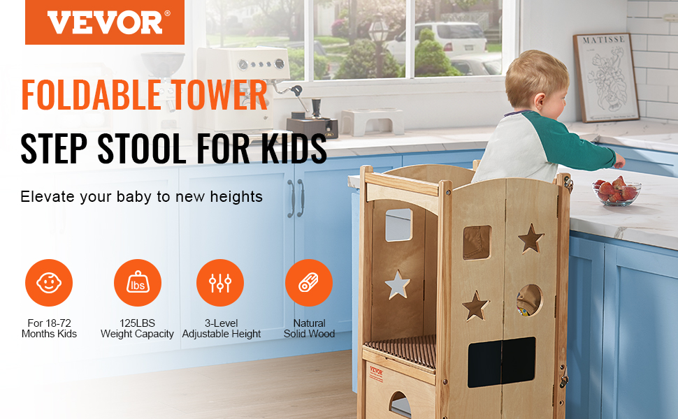 VEVOR Tower Step Stool for Kids and Toddlers, Foldable Toddler Stool ...