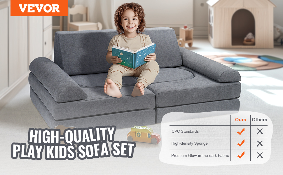 VEVOR Kids Couch, 10Pcs Modular Kids Play Couch, Toddler Couch Sofa Bed ...
