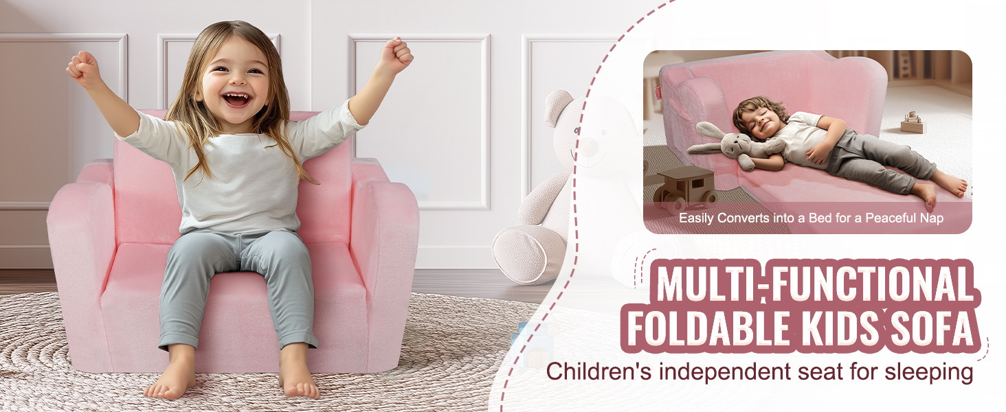 VEVOR Kids Couch, 2-in-1 Toddler Chairs Comfy, Toddler Couch Sofa Bed ...