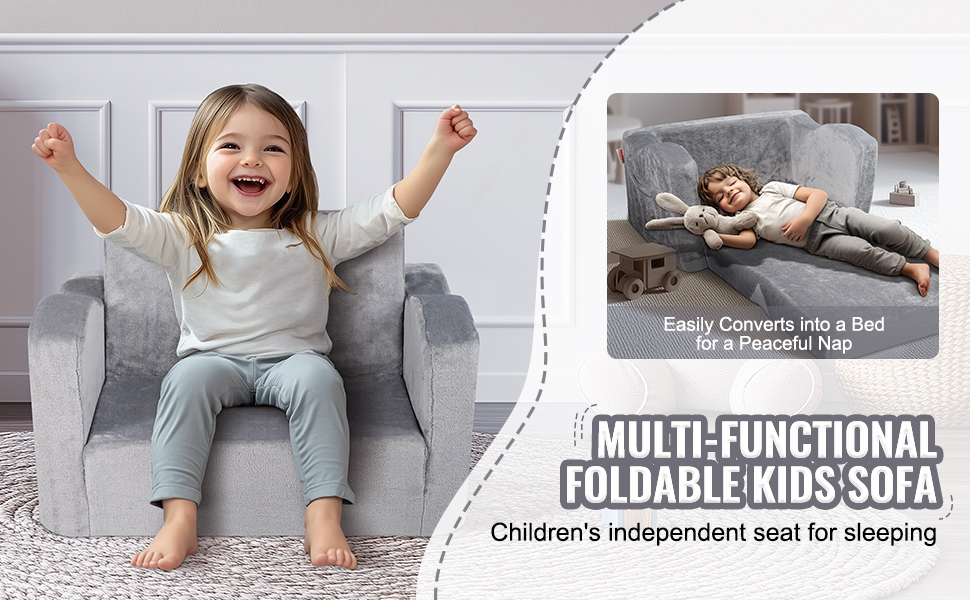VEVOR Kids Couch, Toddler Chairs Comfy, 2-in-1 Toddler Couch Sofa Bed ...